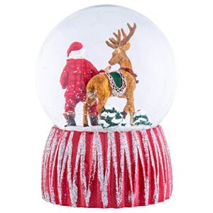 Musical Santa Deer and Cookies Rosy Red 7 inch Resin Holiday Windup Snow Globe