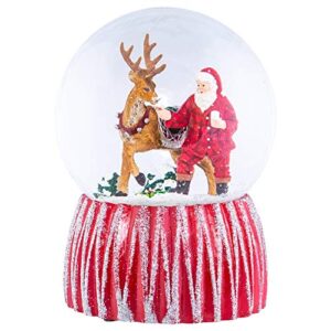 Musical Santa Deer and Cookies Rosy Red 7 inch Resin Holiday Windup Snow Globe