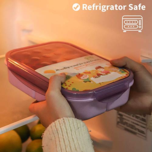 MISS BIG Lunch Box Kids,Ideal Leak Proof Lunch Containers, Mom’s Choice No BPAs and No Chemical Dyes Bento Box for Kids,Microwave and Dishwasher Safe Lunch Box (Purple M)