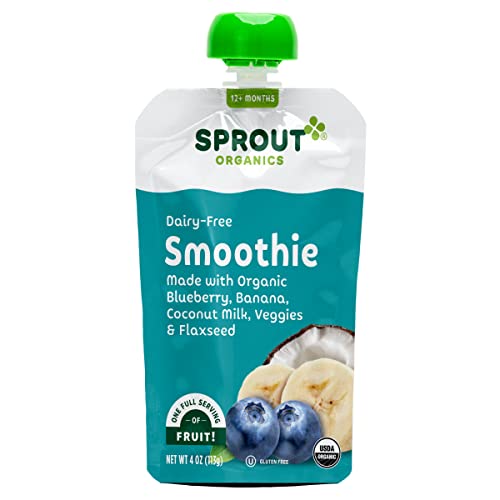 Sprout Organic Baby Food, Stage 4 Toddler Smoothie Pouches, Blueberry Banana with Coconut Milk, 4 Oz Purees 12 Count(Pack of 1)