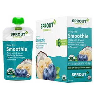 Sprout Organic Baby Food, Stage 4 Toddler Smoothie Pouches, Blueberry Banana with Coconut Milk, 4 Oz Purees 12 Count(Pack of 1)