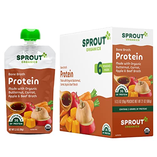 Sprout Organic Baby Food, Stage 2 Pouches, Butternut Squash, Carrot, and Apple with Beef Bone Broth, 3.5 Oz Purees (Pack of 12)