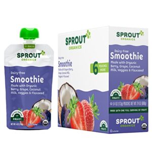 Sprout Organic Baby Food, Stage 4 Toddler Smoothie Pouches, Berry Grape with Coconut Milk, 4 Oz Purees (Pack of 12)