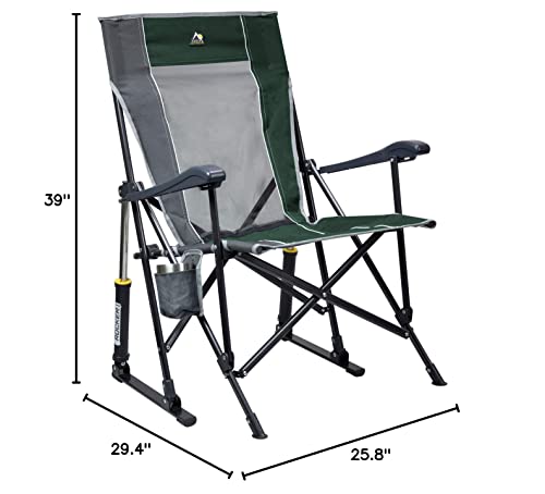 GCI Outdoor Roadtrip Rocker Collapsible Rocking Chair & Outdoor Camping Chair, Green/Grey