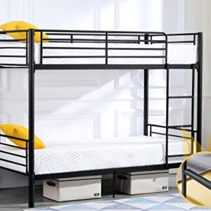 Bonnlo Bunk Bed Twin Over Twin, Twin Bunk Beds for Kids/Teens/Adults, Flat Ladder and High Guardrail, Metal Bunk Bed with Stairs, Black