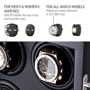 Automatic Watch Winder Box with Watches and Jewellery Storage Drawer, LED Backlight and LCD Touchscreen Control (Black + Black)