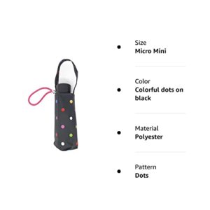 Totes Micro Mini Manual Compact Umbrella, NeverWet technology, Colorful dots on black, 38" arc Coverage