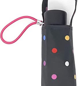 Totes Micro Mini Manual Compact Umbrella, NeverWet technology, Colorful dots on black, 38" arc Coverage