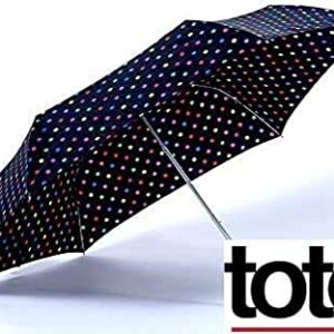 Totes Micro Mini Manual Compact Umbrella, NeverWet technology, Colorful dots on black, 38" arc Coverage