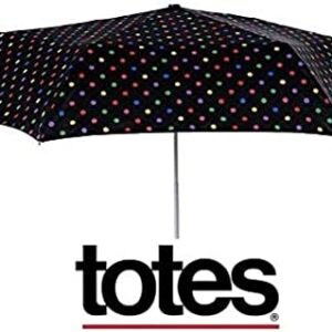 Totes Micro Mini Manual Compact Umbrella, NeverWet technology, Colorful dots on black, 38" arc Coverage