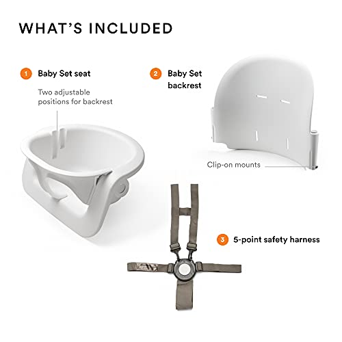 Stokke Steps Baby Set, White - Transform Stokke Steps Into Comfortable High Chair - Suitable for Baby from 6 Months - Includes 5-Point Safety Harness - Tool Free, Adjustable & Ergonomic