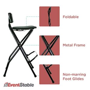 EventStable TitanPRO Folding Bar Stool with Backrest - Black Metal Frame Stool with Back Support - Durable and Sturdy Folding Stool for Outdoor Kitchen Shop Cafe