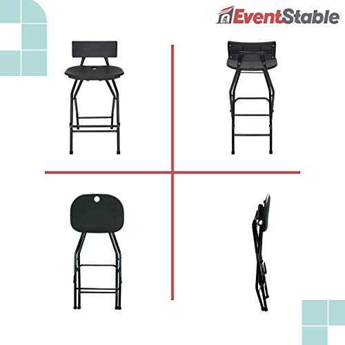 EventStable TitanPRO Folding Bar Stool with Backrest - Black Metal Frame Stool with Back Support - Durable and Sturdy Folding Stool for Outdoor Kitchen Shop Cafe