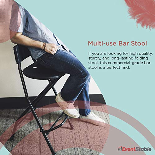 EventStable TitanPRO Folding Bar Stool with Backrest - Black Metal Frame Stool with Back Support - Durable and Sturdy Folding Stool for Outdoor Kitchen Shop Cafe