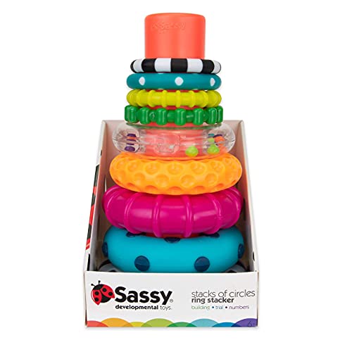 Sassy Stacks of Circles Stacking Ring STEM Learning Toy, Age 6+ Months, Multi, 9 Piece Set