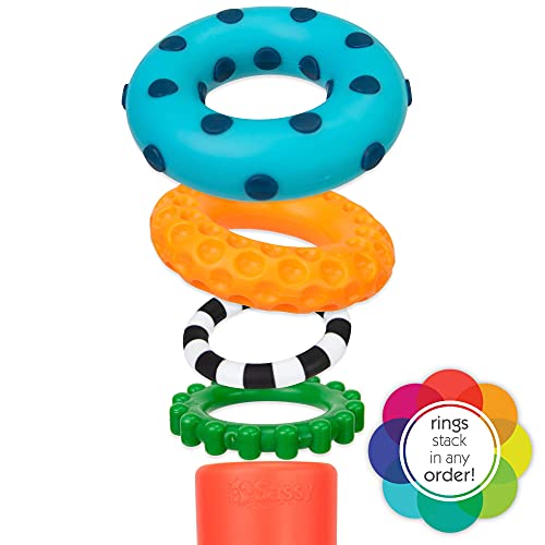 Sassy Stacks of Circles Stacking Ring STEM Learning Toy, Age 6+ Months, Multi, 9 Piece Set