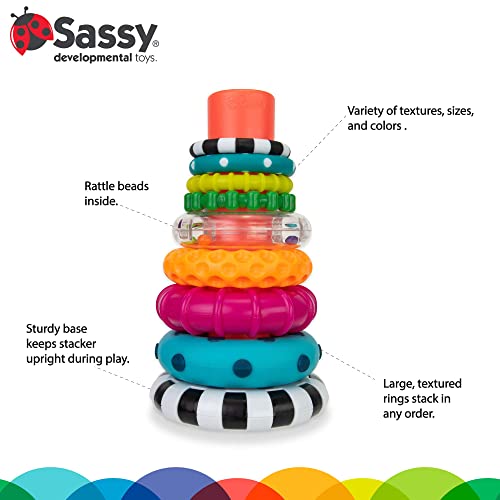 Sassy Stacks of Circles Stacking Ring STEM Learning Toy, Age 6+ Months, Multi, 9 Piece Set