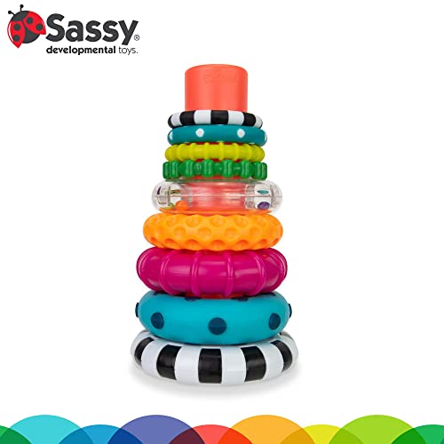 Sassy Stacks of Circles Stacking Ring STEM Learning Toy, Age 6+ Months, Multi, 9 Piece Set