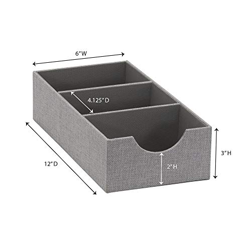 Household Essentials Grey 727-1 Deep 3 Section Drawer Organizer Box for Storage | 12 in x 6.13 in x 3.13