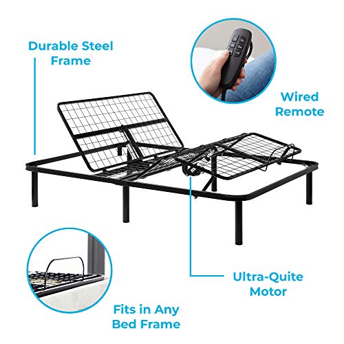 LINENSPA Queen Adjustable Bed Base - 11" Clearance - Independent Head and Foot Incline - Quiet Motor - Easy Tool Free Assembly - Lounging, TV, Working, Reading - Helps Reduce Snoring and Acid Reflux