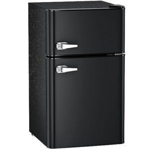 antarctic star compact mini refrigerator separate freezer, small fridge double 2-door adjustable removable retro stainless steel shelves garage camper basement/dorm/office 3.2 cu ft.black