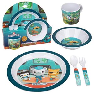 octonauts 5 pc mealtime feeding set for kids and toddlers - includes plate, bowl, cup, fork and spoon utensil flatware - durable, dishwasher safe, bpa free