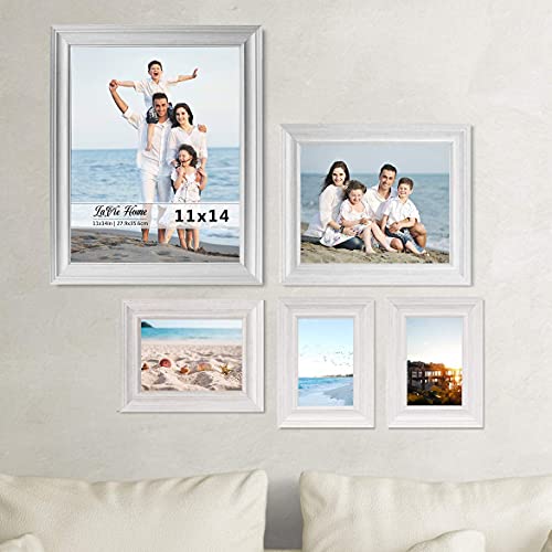 LaVie Home 5x7 Picture Frames (3 Pack, Distressed White Wood Grain) Rustic Photo Frame Set with High Definition Glass for Wall Mount & Table Top Display