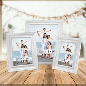 LaVie Home 5x7 Picture Frames (3 Pack, Distressed White Wood Grain) Rustic Photo Frame Set with High Definition Glass for Wall Mount & Table Top Display