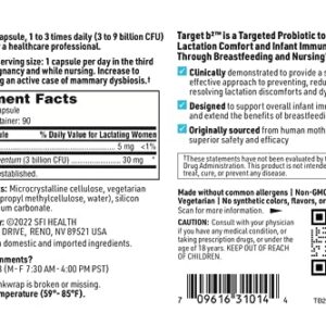 Klaire Labs Target B2 Breastfeeding Probiotic - Support Nursing & Infant Immune Health with Lactobacillus Fermentum - Support Baby Immune Health Through Nursing - Shelf-Stable for Women (90 Capsules)