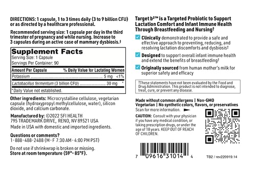 Klaire Labs Target B2 Breastfeeding Probiotic - Support Nursing & Infant Immune Health with Lactobacillus Fermentum - Support Baby Immune Health Through Nursing - Shelf-Stable for Women (90 Capsules)