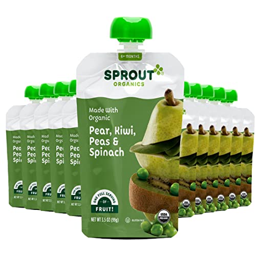 Sprout Organic Baby Food, Stage 2 Pouches, Fruit & Veggie Blend, Pear Kiwi Peas & Spinach, 3.5 Oz Purees (Pack of 12)