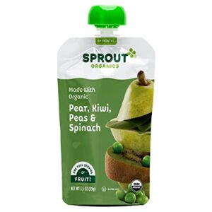 Sprout Organic Baby Food, Stage 2 Pouches, Fruit & Veggie Blend, Pear Kiwi Peas & Spinach, 3.5 Oz Purees (Pack of 12)