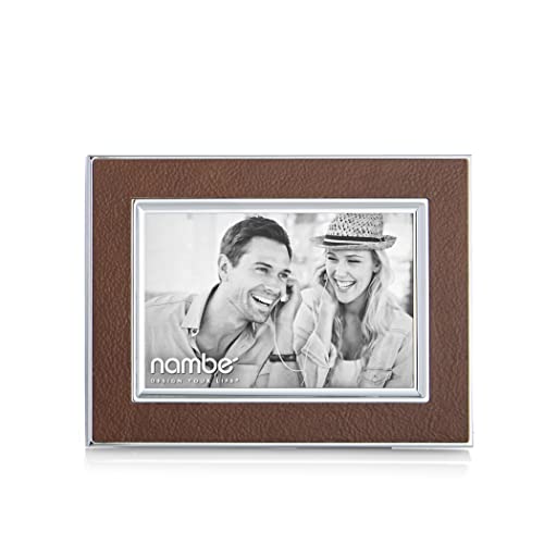 nambe Novara Picture Frame, 4" x 6” | Photo Frame with Tempered Glass | Tabletop Display, Family, Friends, Wedding Gift, Home Office Décor | Silver Plate and Genuine Leather