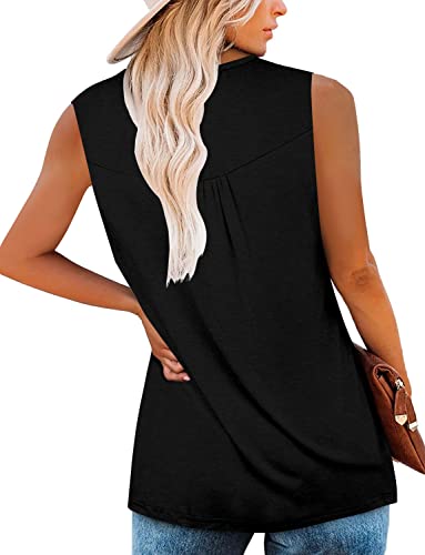 Casual Loose Tops for Women Buttons T Shirts Sleeveless Tunics for Leggings Black XXL