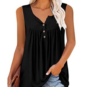 Casual Loose Tops for Women Buttons T Shirts Sleeveless Tunics for Leggings Black XXL