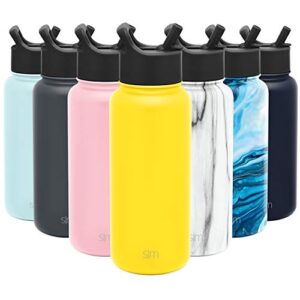 simple modern water bottle with straw lid vacuum insulated stainless steel metal thermos bottles | reusable leak proof bpa-free flask for gym sports | summit collection | 32oz, sunshine yellow