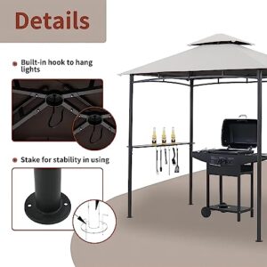 Outdoor Double Tiered Grill Gazebo BBQ Patio Canopy Tent,Party Tent with Pendant Light and Floor Fixing L96 x W60 x H101(White)