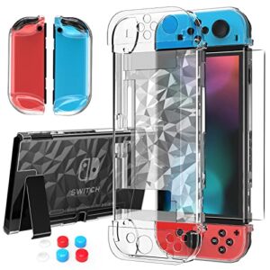 heystop switch case for nintendo switch case dockable with screen protector, clear protective case cover for nintendo switch and joycon controller with a switch tempered glass screen protector