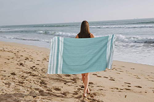 GLAMBURG Peshtemal Turkish Beach Towel 100% Cotton Oversized 36x71 Set of 6 for Adults, Soft Durable Absorbent Extra Large Hammam Bath Sheet - Teal