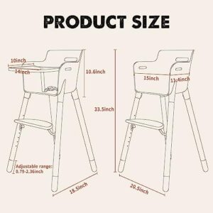 Baby High Chair, Wooden High Chairs for Babies & Toddlers, Highchair with Adjustable Footrest, Removable Tray, Ergonomic Seat Back, Easy to Assemble & Clean, 6 Months to 10 Years Old, White