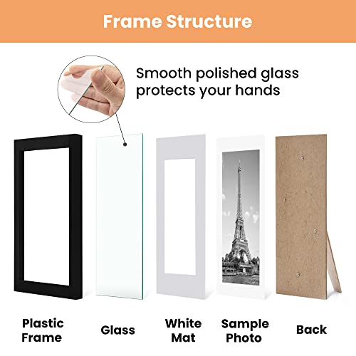 upsimples 8x10 Picture Frame Set of 10, Display Pictures 5x7 with Mat or 8x10 Without Mat, Multi Photo Frames Collage for Wall or Tabletop Display, Black