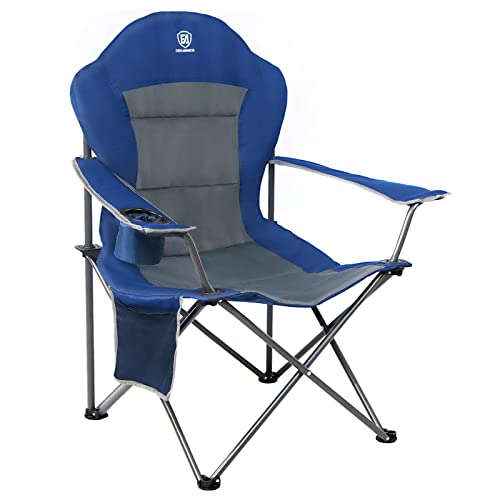 EVER ADVANCED High Back Folding Camping Chair Oversized and Fully Padded, Portable Quad Camp Lawn Chair Up to 300 lbs, with Cup Holder Armrest Carrying Bag