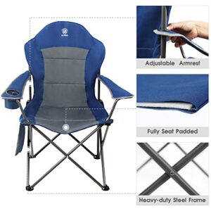 EVER ADVANCED High Back Folding Camping Chair Oversized and Fully Padded, Portable Quad Camp Lawn Chair Up to 300 lbs, with Cup Holder Armrest Carrying Bag