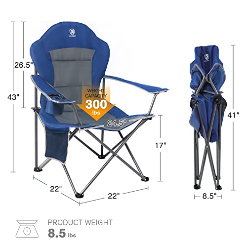 EVER ADVANCED High Back Folding Camping Chair Oversized and Fully Padded, Portable Quad Camp Lawn Chair Up to 300 lbs, with Cup Holder Armrest Carrying Bag