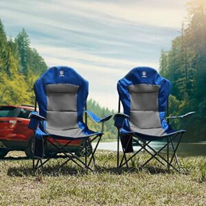 EVER ADVANCED High Back Folding Camping Chair Oversized and Fully Padded, Portable Quad Camp Lawn Chair Up to 300 lbs, with Cup Holder Armrest Carrying Bag