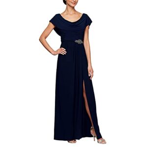 alex evenings women's long cowl neck a-line dress, navy, 12