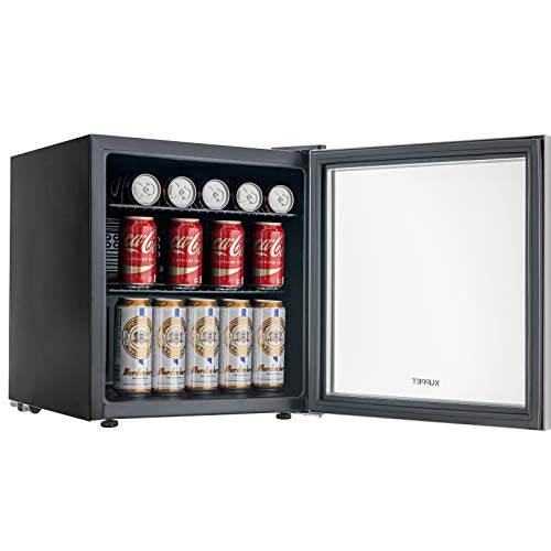 KUPPET 62-Can Beverage Cooler and Refrigerator, Small Mini Fridge for Home, Office or Bar with Glass Door and Adjustable Removable Shelves, Perfect for Soda Beer or Wine, Stainless Steel, 1.6 Cu.Ft.