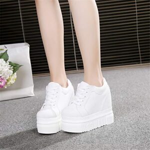 ACE SHOCK Women Fashion Platform Sneakers Wide Width High Hidden Heel Wedge Walking Shoes (7, Without Flower White)