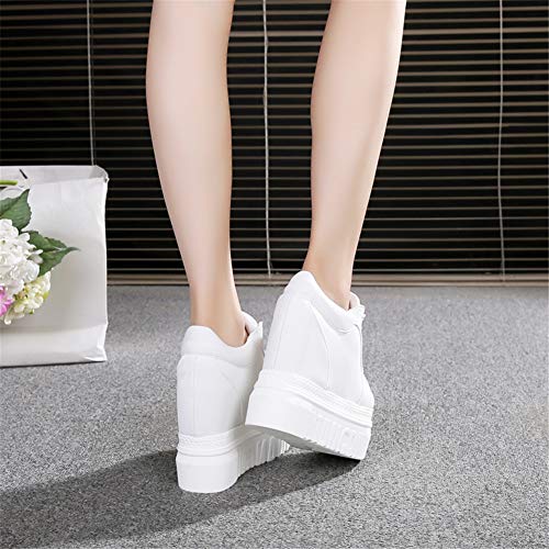 ACE SHOCK Women Fashion Platform Sneakers Wide Width High Hidden Heel Wedge Walking Shoes (7, Without Flower White)