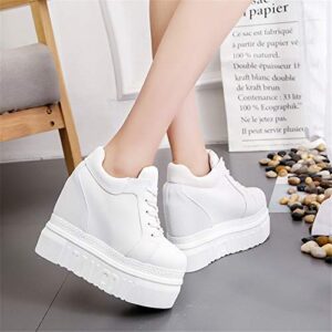 ACE SHOCK Women Fashion Platform Sneakers Wide Width High Hidden Heel Wedge Walking Shoes (7, Without Flower White)